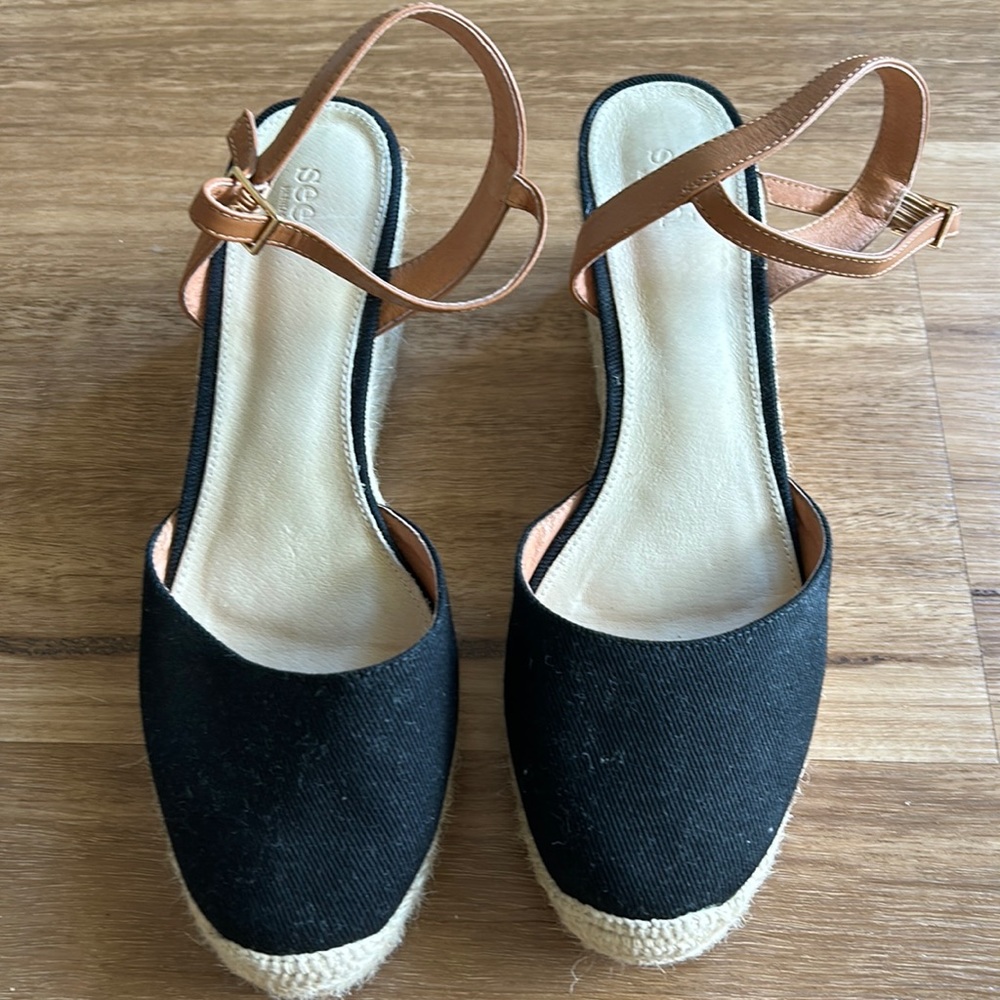 Seed Heritage Tan And Black Espadrille Sandals 3” Hee… - Gem